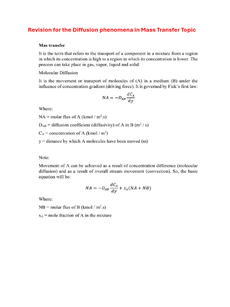 Revision For Diffusion Topic | PDF