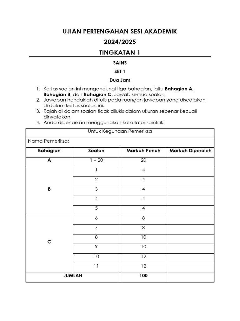 TP2698_-_2_SET_UJIAN_PERTENGAHAN_SESI_AKADEMIK_SAINS_TINGKATAN_1_UPSA_2024-20254 2 | PDF