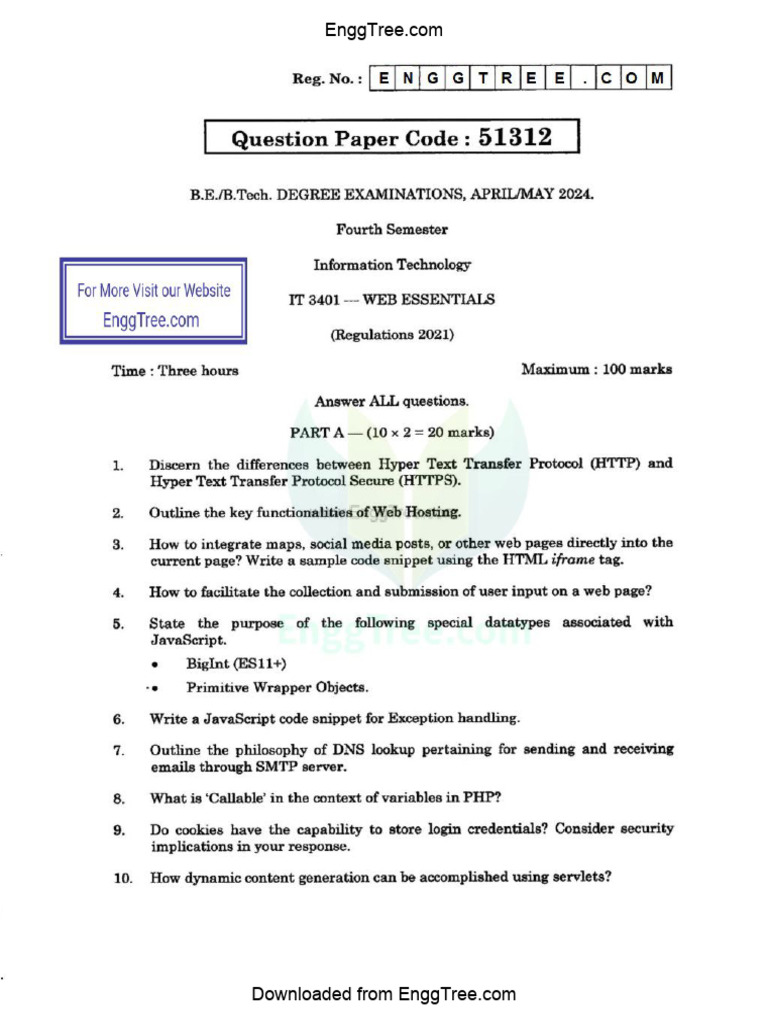 IT3401 Web Essentials Apr May 2024 Question Paper Download | PDF
