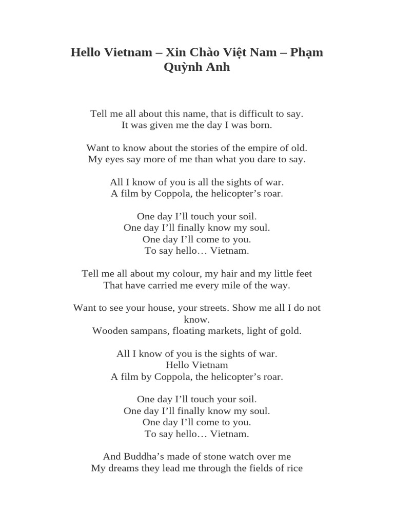 Hello Vietnam - Lyrics | PDF
