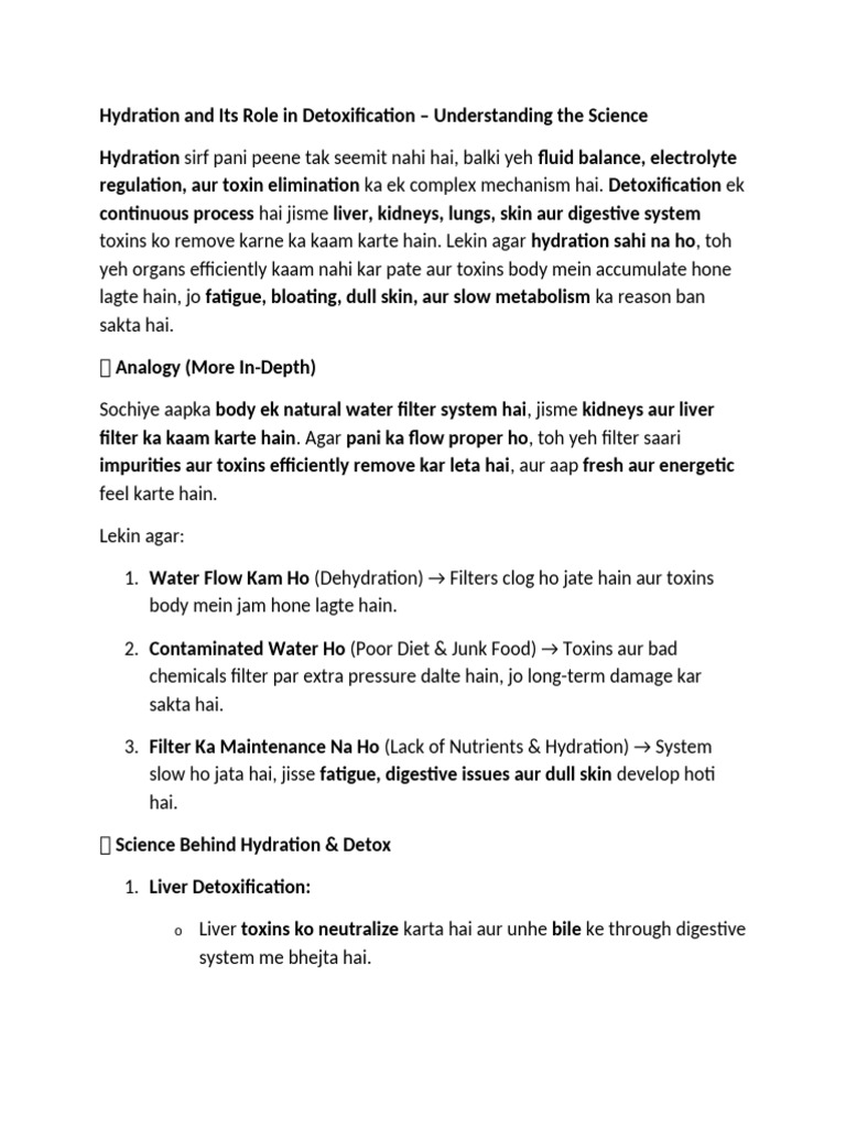 Hydration and Its Role in Detoxification | PDF | Dehydration | Filtration