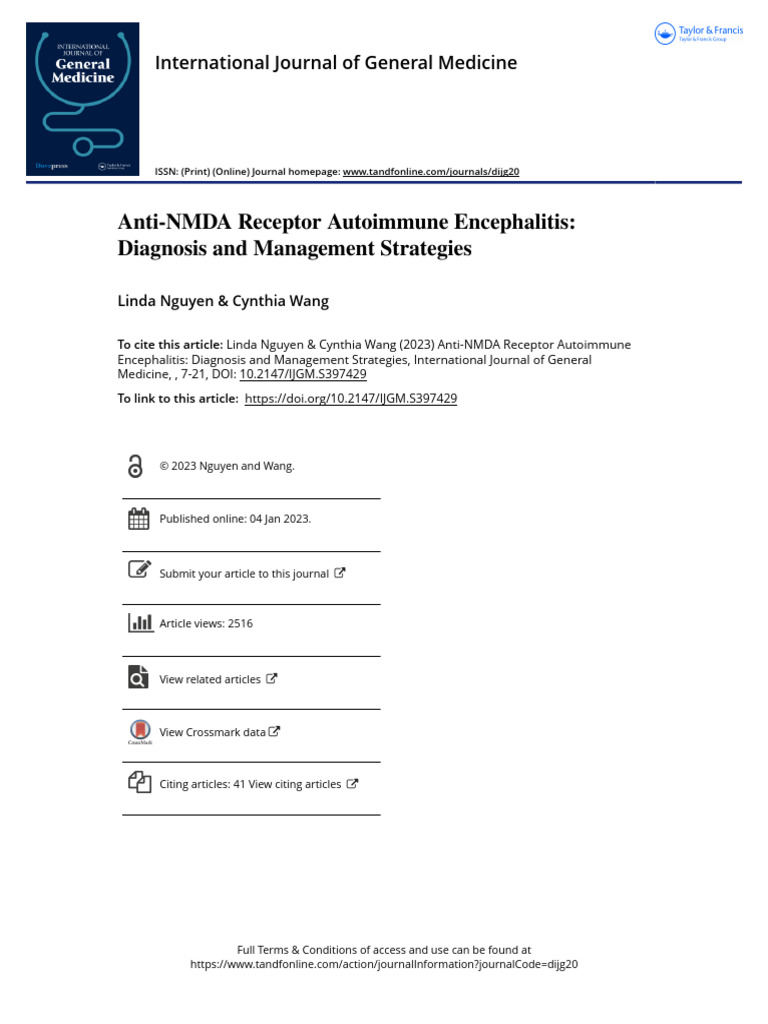 Anti-NMDA Receptor Autoimmune Encephalitis Diagnosis and Management ...