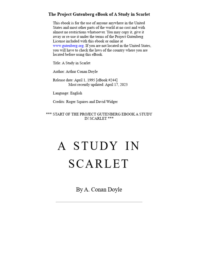 A Study in Scarlet | PDF | A Study In Scarlet | Dr. Watson