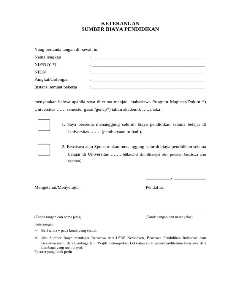 Surat Keterangan Sumber Pembiayaan | PDF