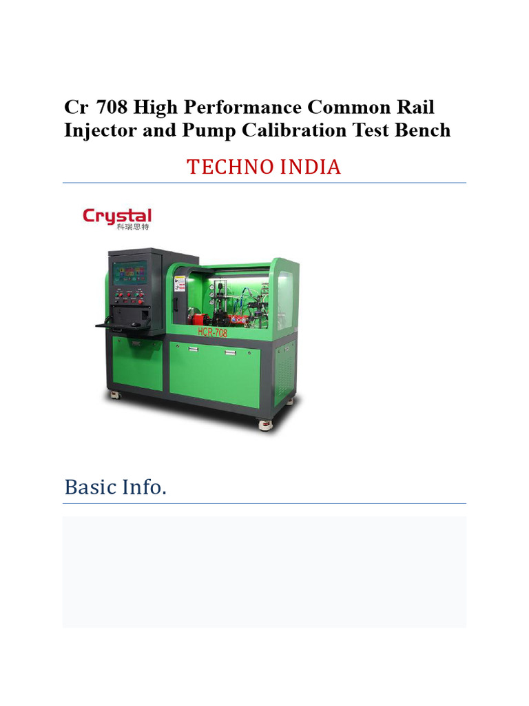 CR-708 Injector Calibration Test Bench | PDF