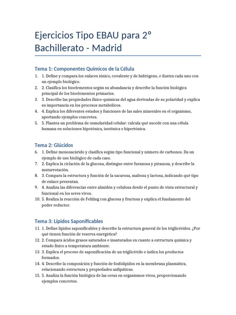 Ejercicios_EBAU_Biologia | PDF | Proteínas | Lípido