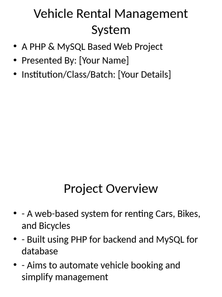Vehicle Rental Management System Presentation | PDF