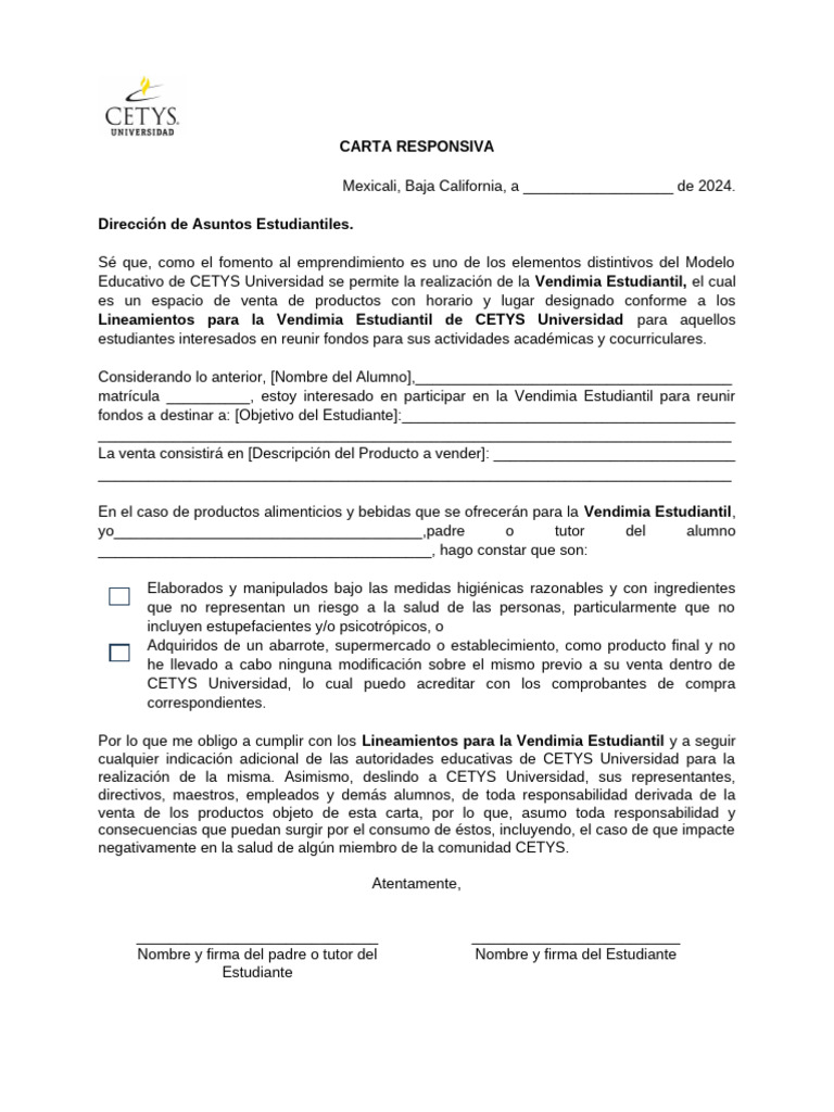 Imprimir CETYS Carta Responsiva Preparatoria | PDF