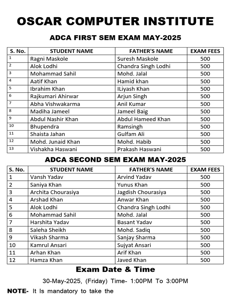 Adca Exam May 2025 PDF Update | PDF