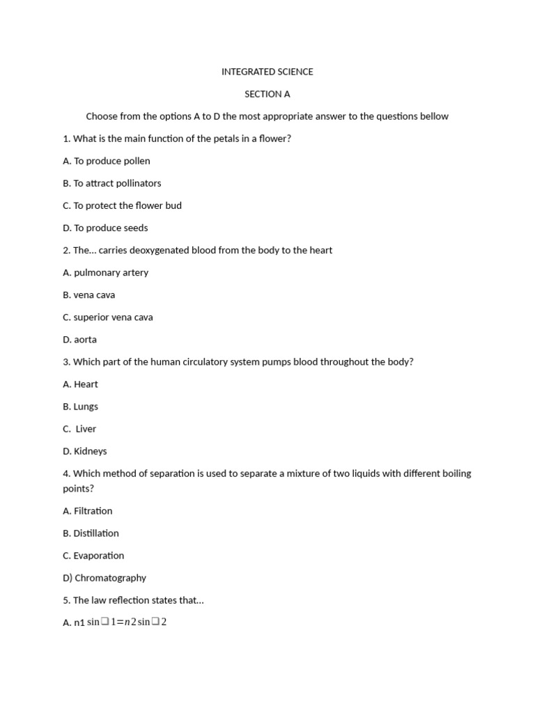 Integrated Science Test For Jhs 3-1 | PDF | Lung | Circulatory System