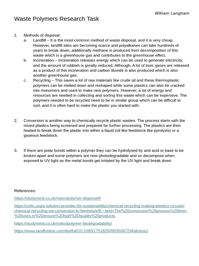 Waste Polymers Research Task | PDF