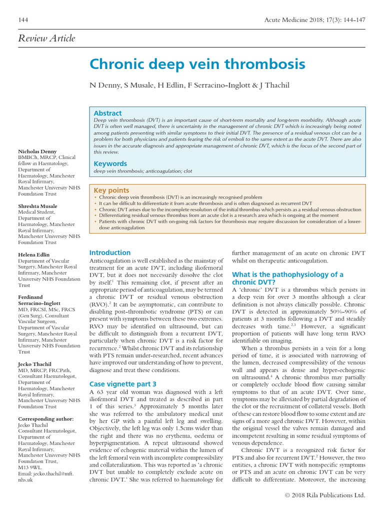 (2018) Chronic Deep Vein Thrombosis | PDF | Thrombosis | Vein