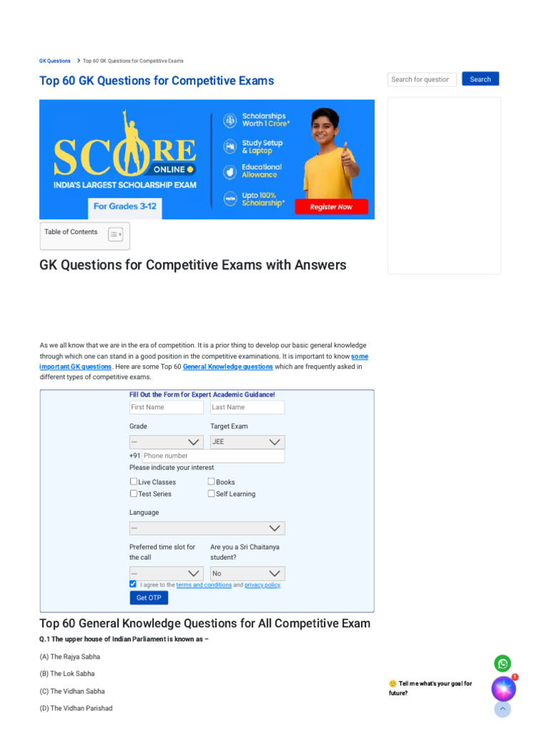 Top 60 GK Questions For Competitive Exams With Answers | PDF