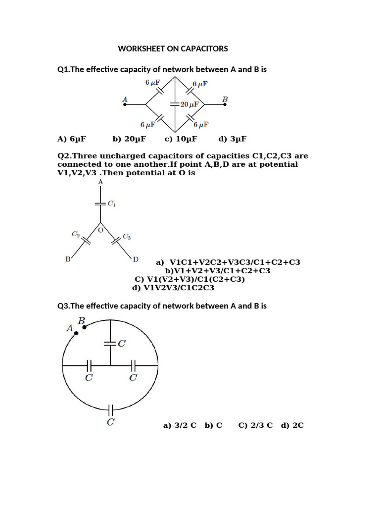 Priya Ma’Am Worksheet of Capacitors | PDF | Capacitor | Capacitance