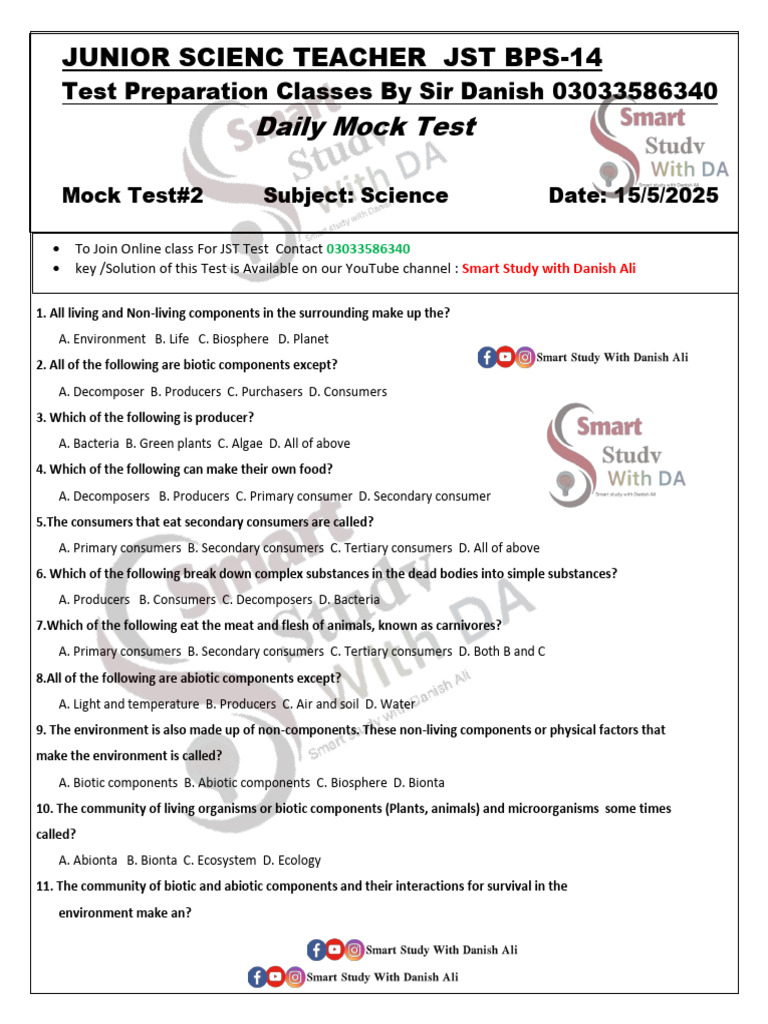 JST Science Test Prep by Sir Danish | PDF | Ecosystem | Carbon Dioxide