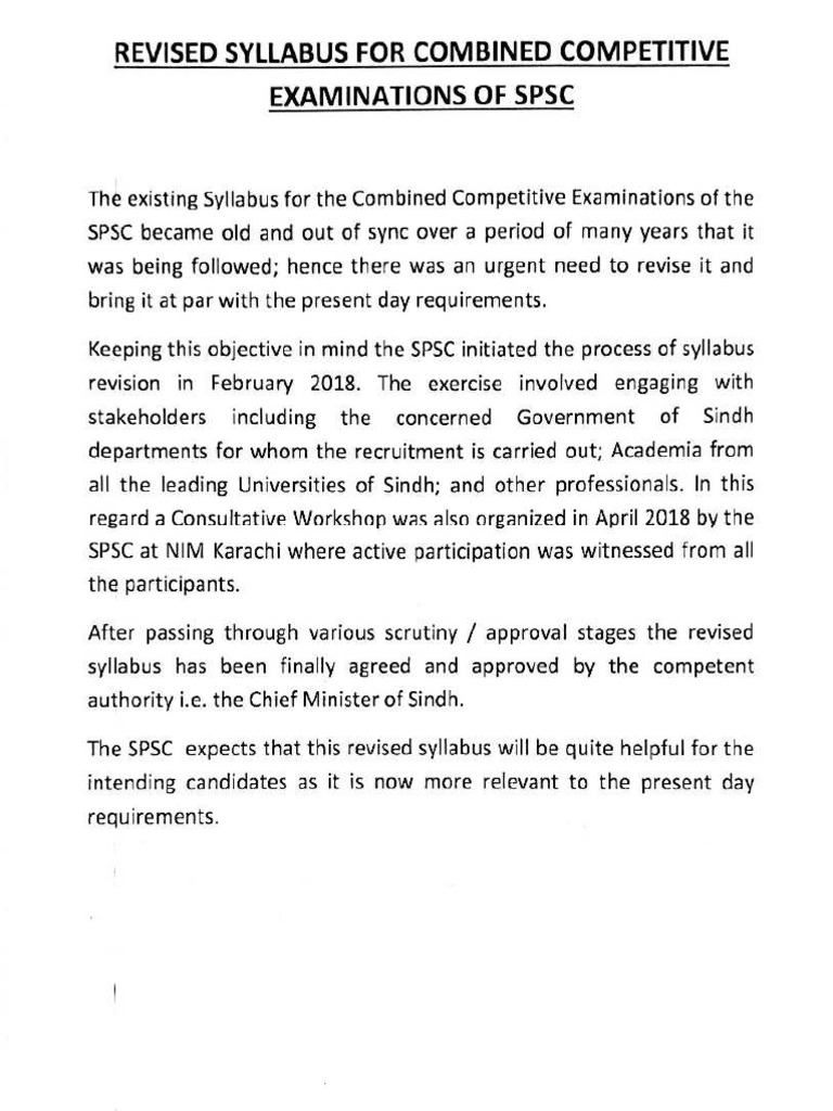 SPSC Syllabus For CCE - Combined Competitive Exam | PDF