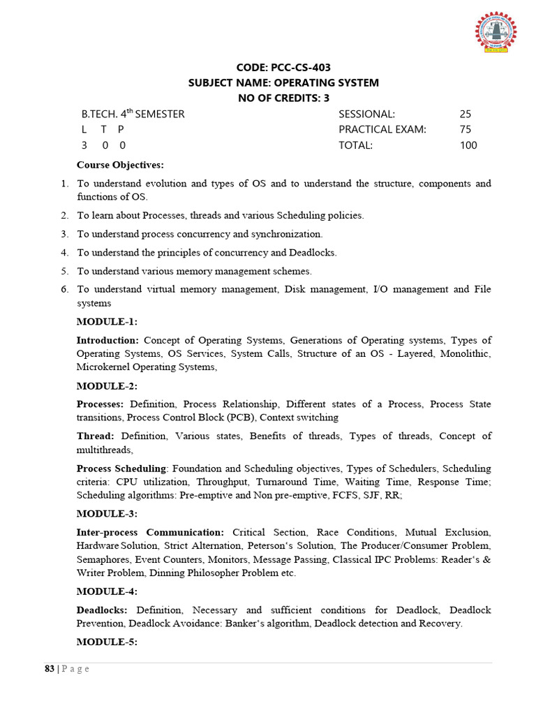 Operating System Syllabus | PDF | Operating System | Process (Computing)