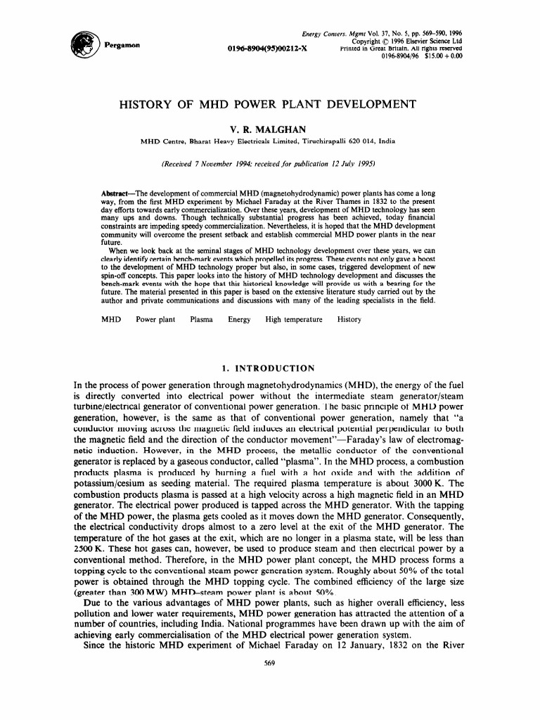 History of MHD Power Generation | PDF | Electric Generator | Plasma ...