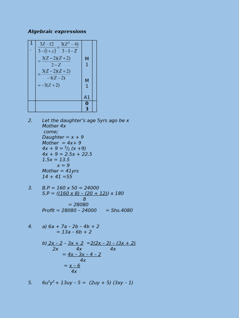 Algebraic Expressions Ans | PDF | Mathematical Notation | Algebra