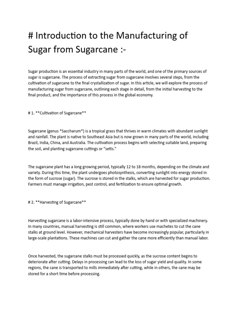 Sugar Manufacturing Process Explained | PDF | Sugarcane | Sugar