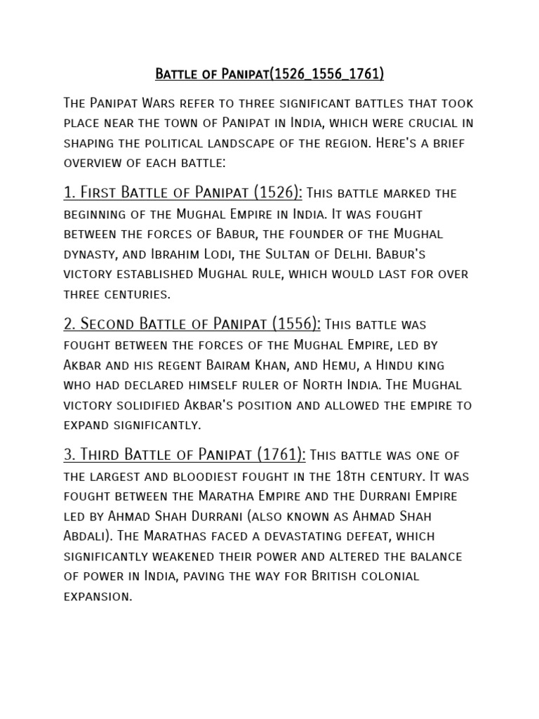 Overview of Panipat Battles | PDF