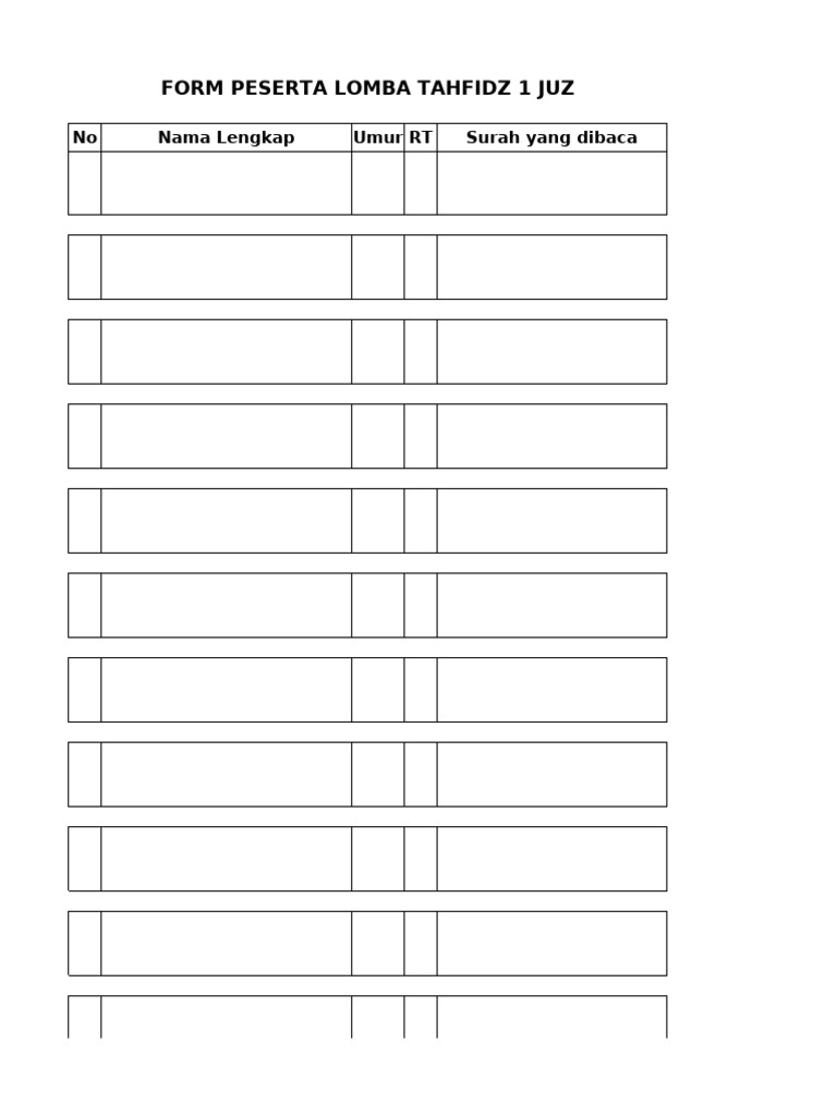 Form Pendaftaran Lomba 1442 H | PDF