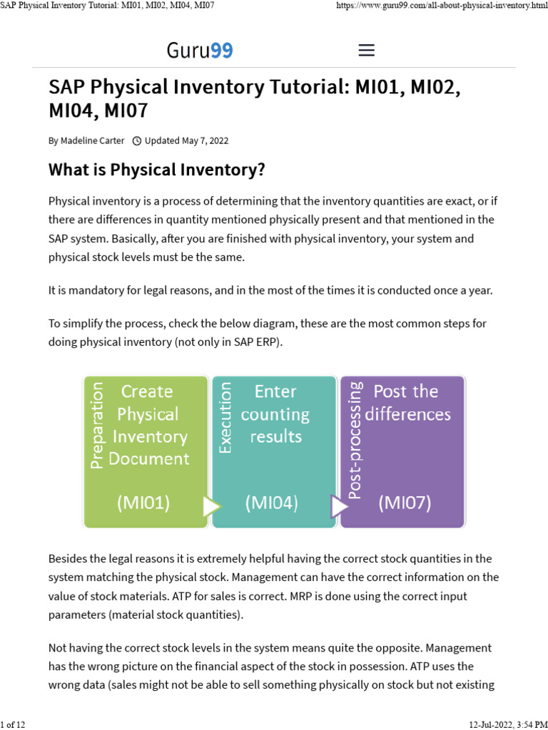 Physical Inventory Tutorial MI01, MI02, MI04, MI07 | PDF | Inventory