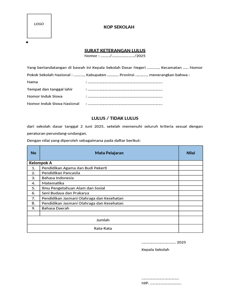 Format Surat Keterangan Lulus (Panduanmengajar - Com) | PDF