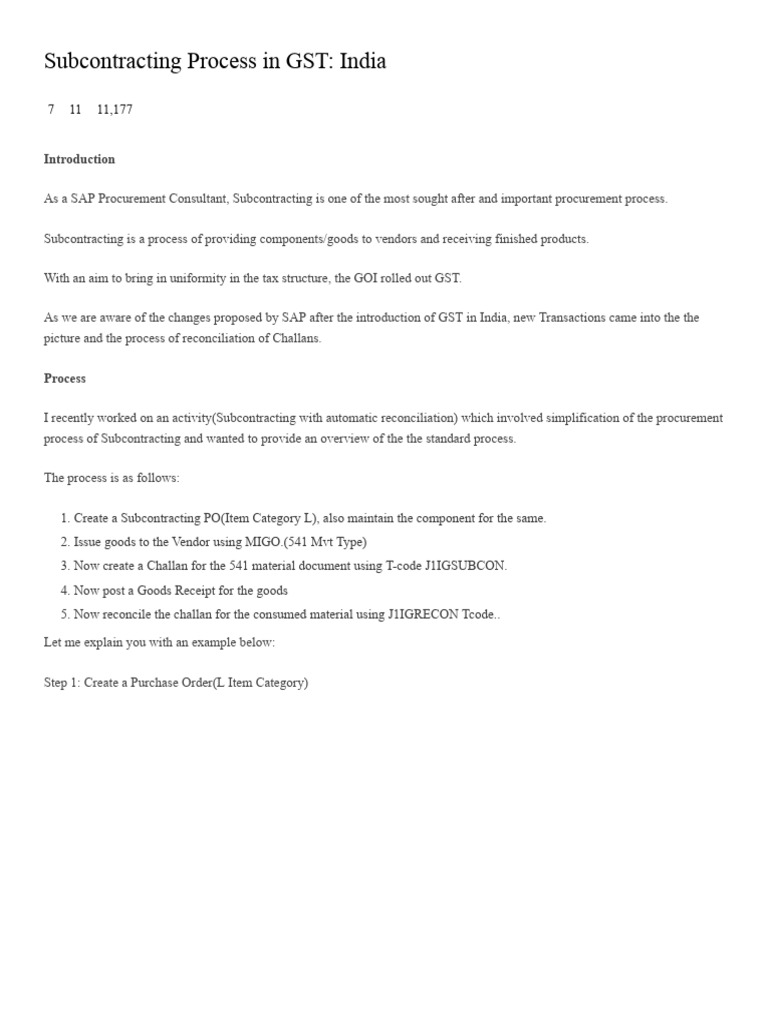 Subcontracting Process in GST - India - SAP Blogs | PDF