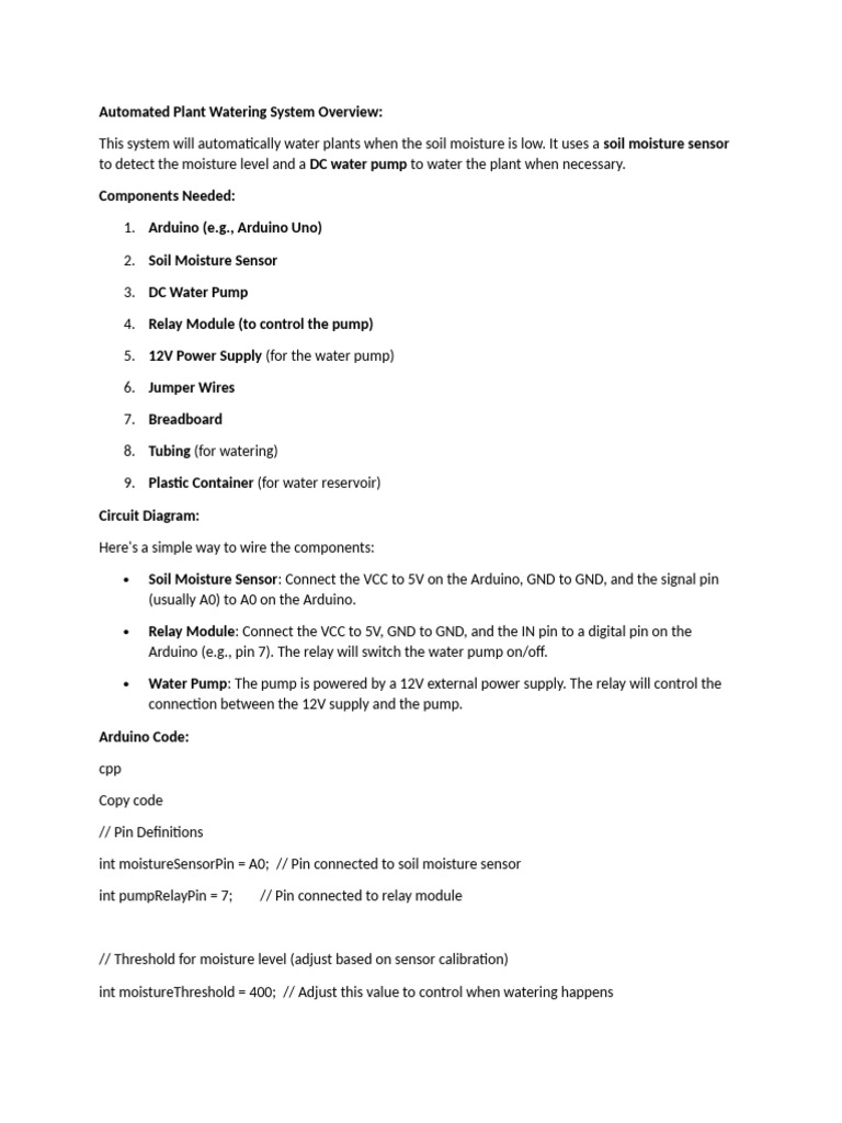 Automated Plant Watering Sysytem | PDF | Arduino | Relay