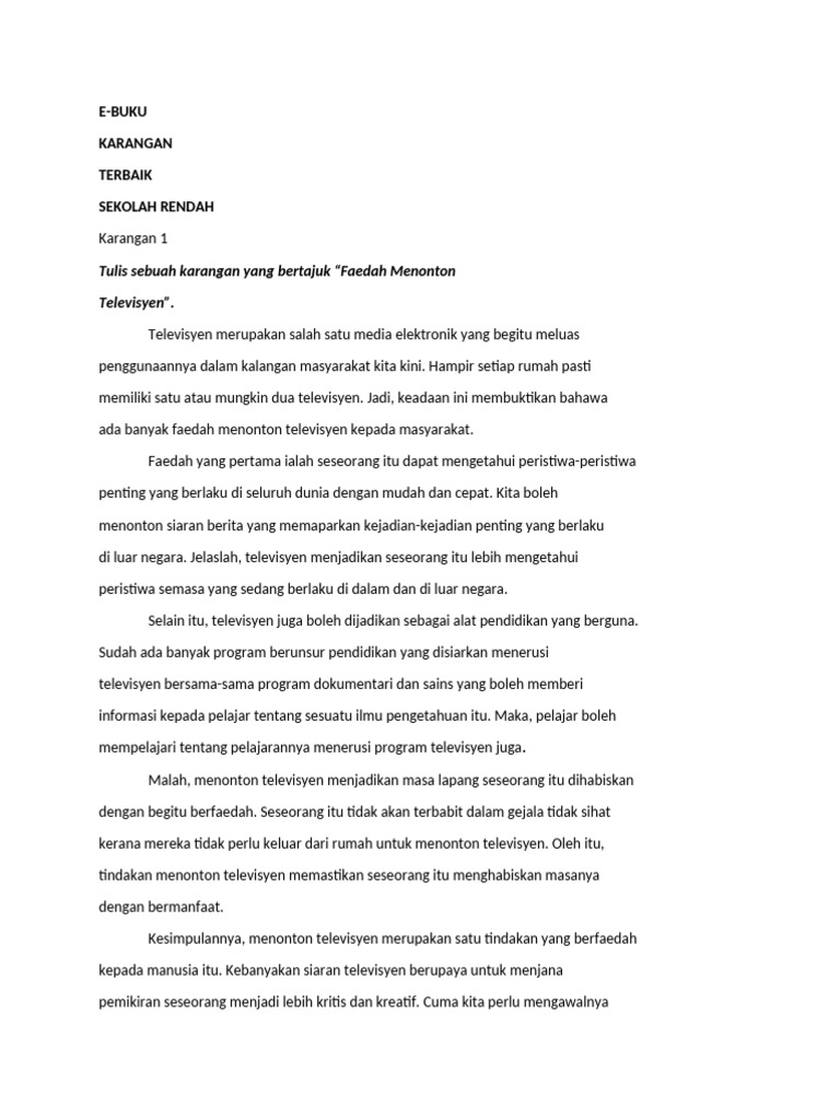 Contoh Karangan Sekolah Rendah | PDF