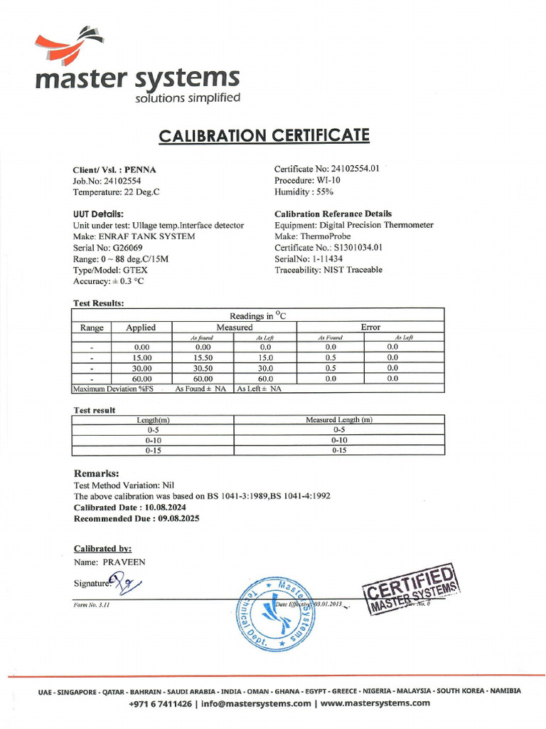 6 Uti Calibration Certificate | PDF