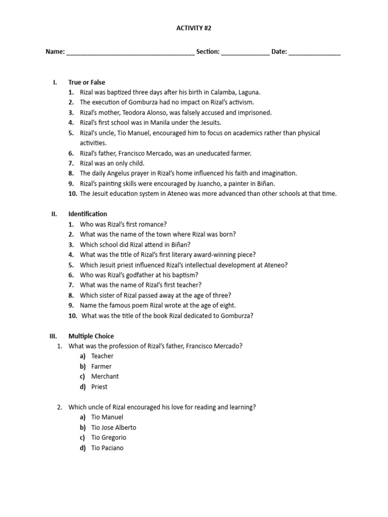 RIZAL-1-LESSON-2-ACTIVITY-2 | PDF | Philippines–Spain Relations