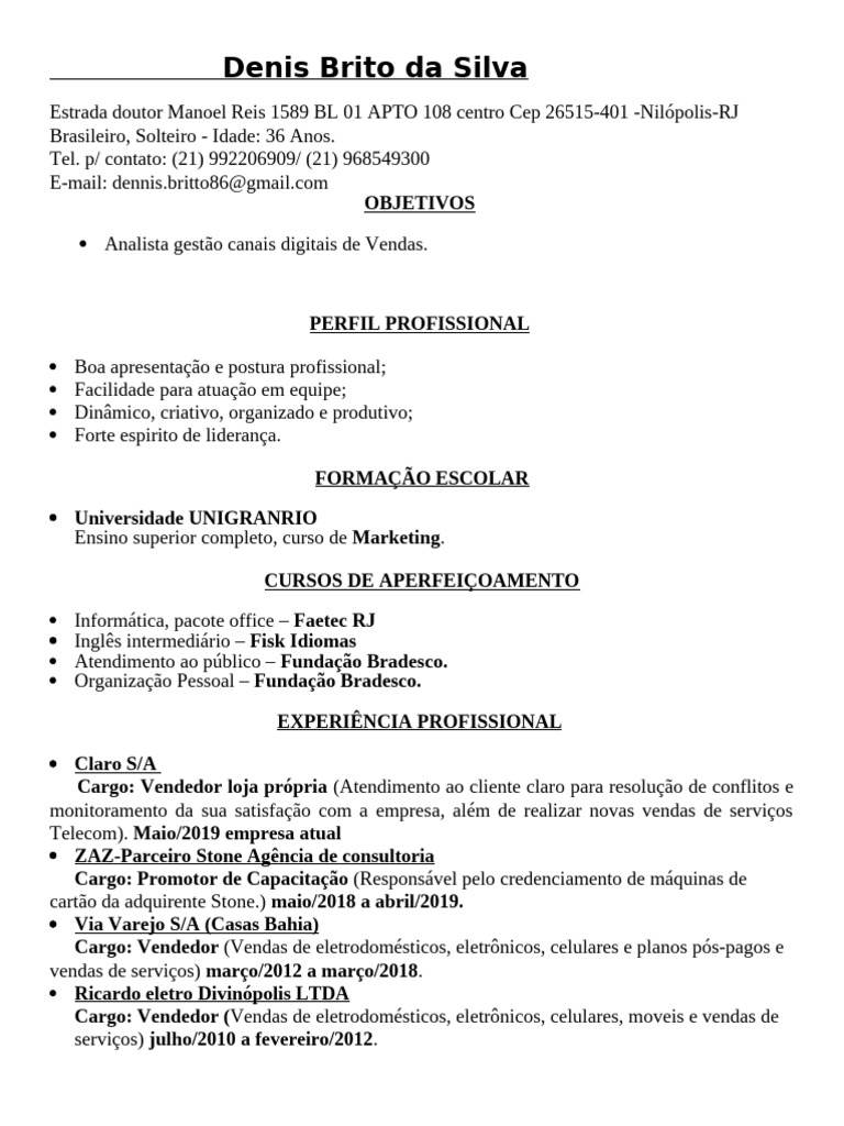 Curriculo Denis | PDF