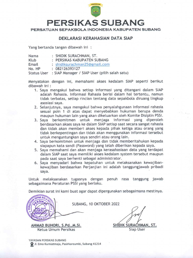 Deklarasi Kerahasiaan Data Siap | PDF