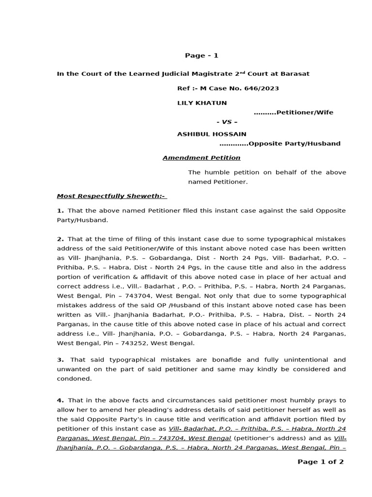 Ammendment Petition 2nd JM of Lily Khatun | PDF | Affidavit | Justice