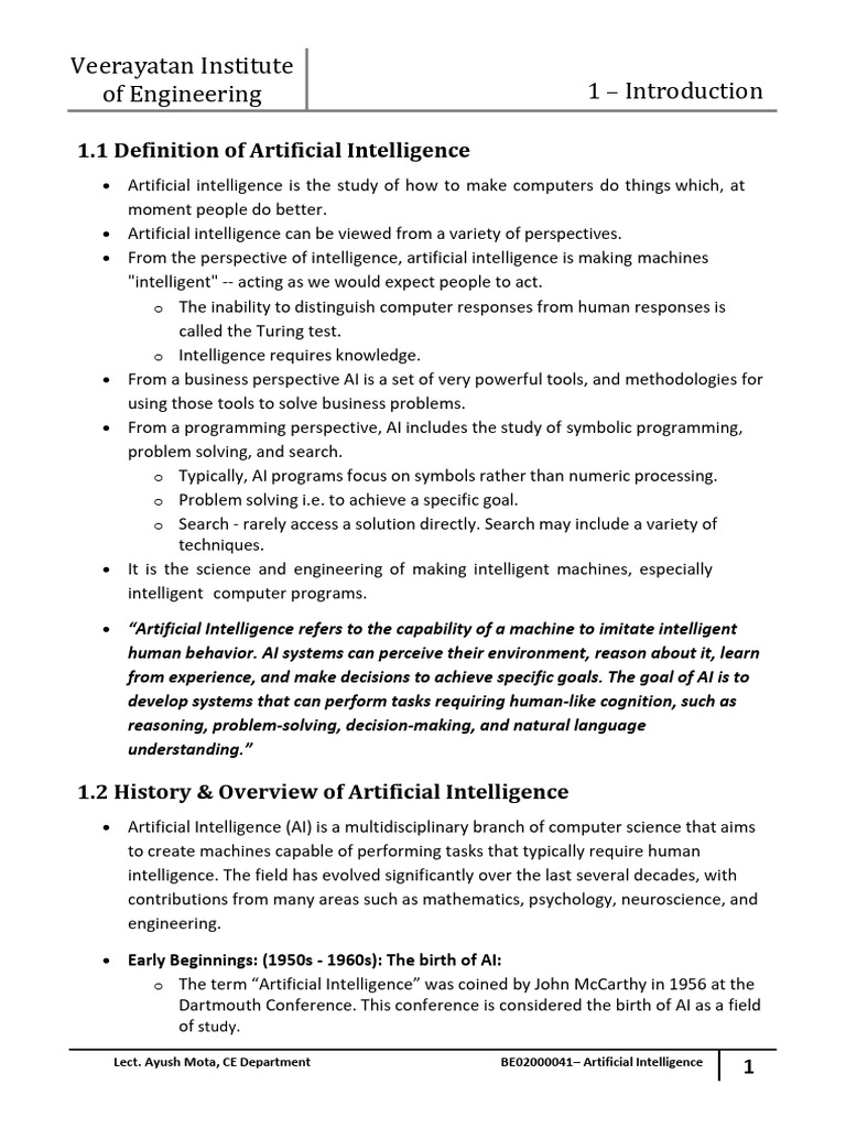 Fundamental of AI (BE02000041) | PDF | Intelligence (AI) & Semantics | Artificial Intelligence