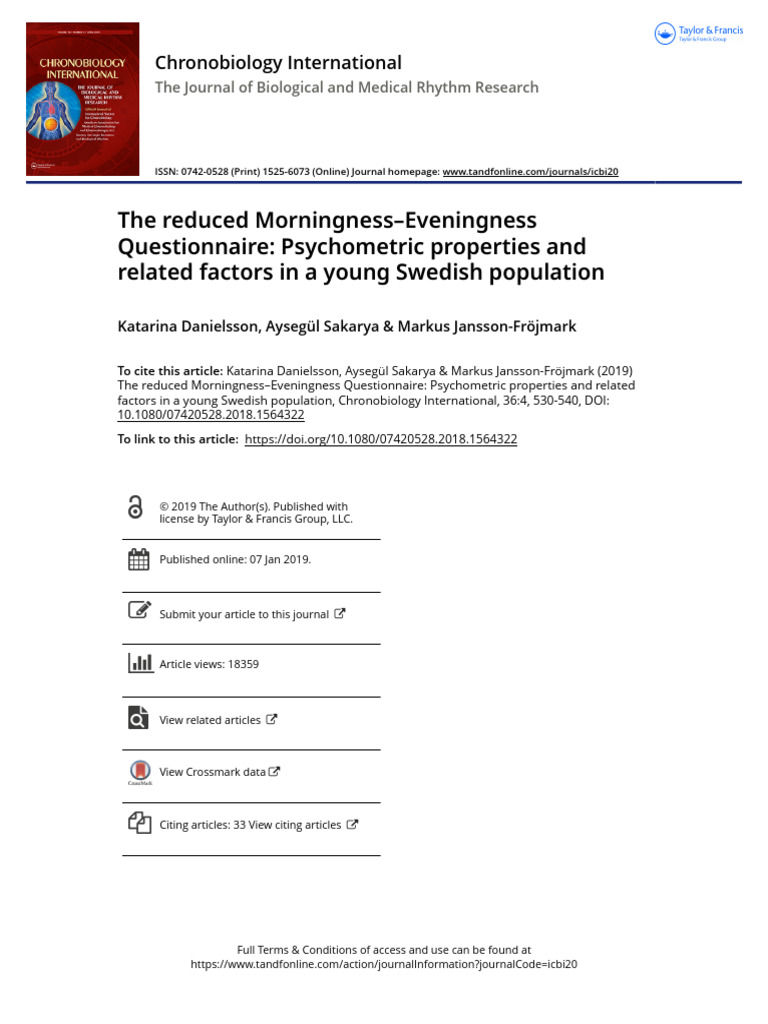The Reduced Morningness Eveningness Questionnaire Psychometric ...