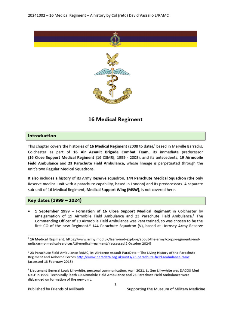 History of 16 Medical Regiment | PDF | Paratrooper | Airborne Forces