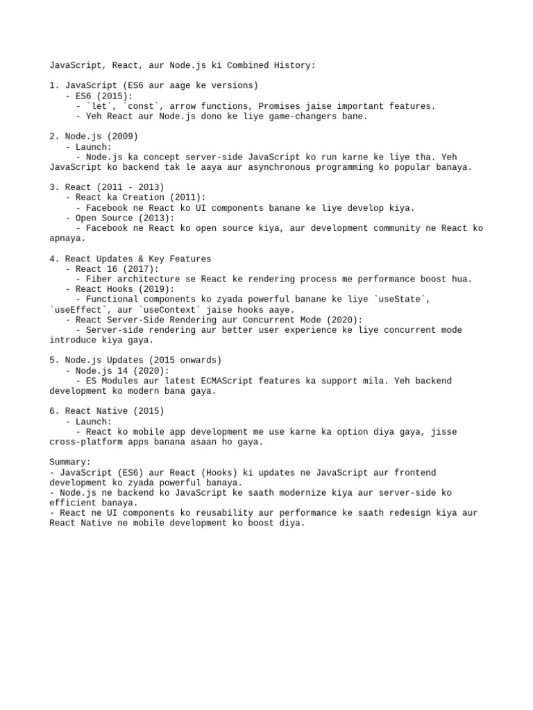 JavaScript React Node Combined History | PDF