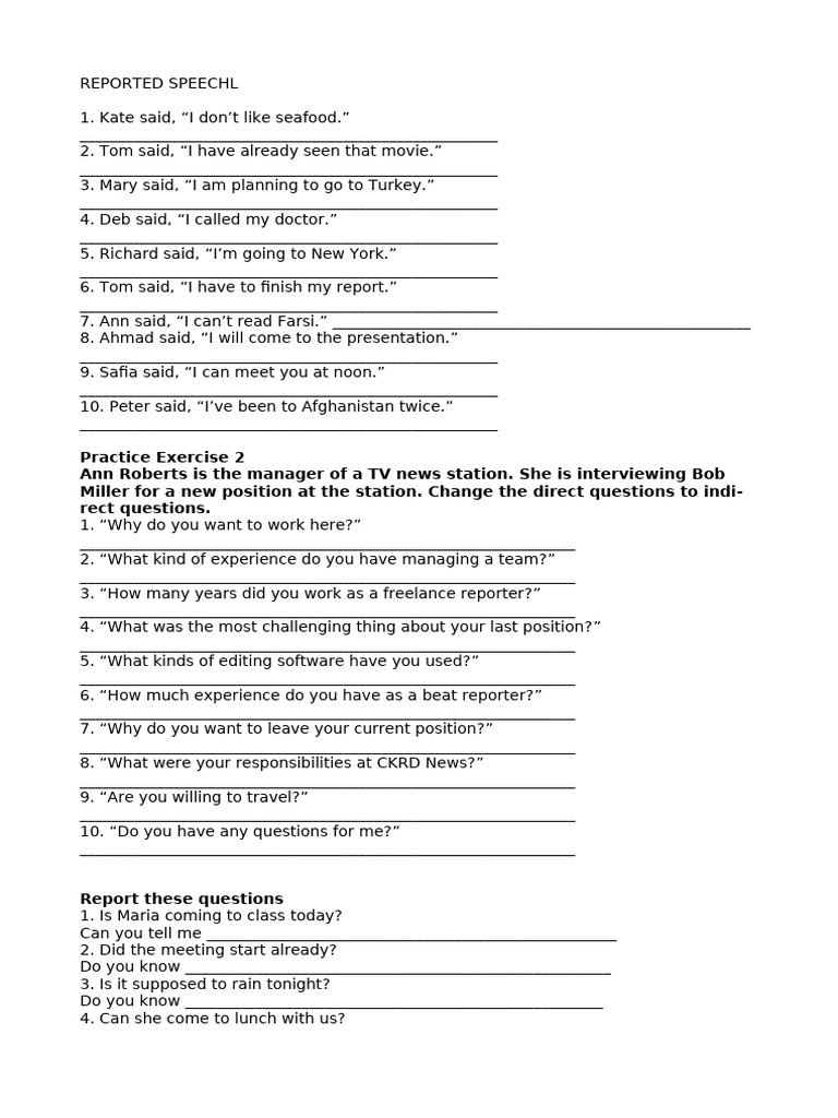 Reported Speech Revision | PDF