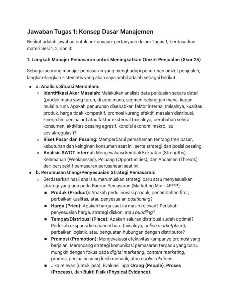Jawaban Tugas 1 Manajemen | PDF