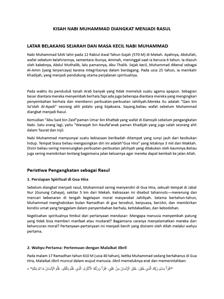 Pengangkatan Nabi Muhammad sebagai Rasul | PDF