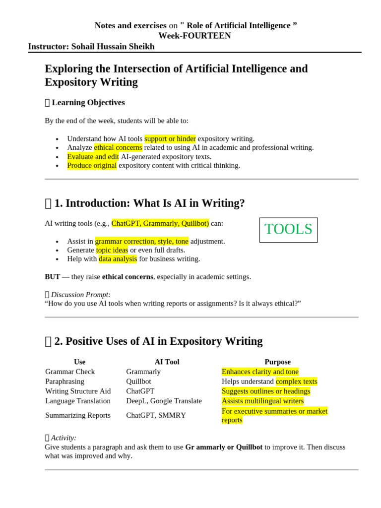 Week-14 AI in Expository Writing | PDF | Artificial Intelligence ...