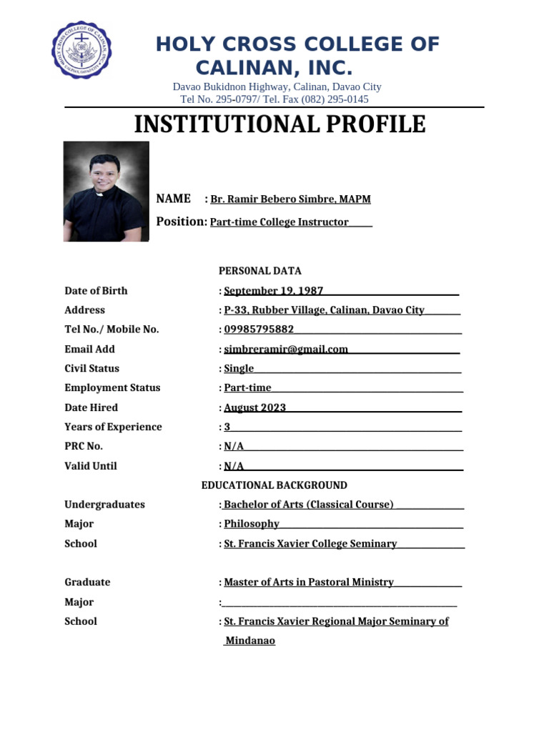 Institutional Profile: Br. Ramir Simbre | PDF