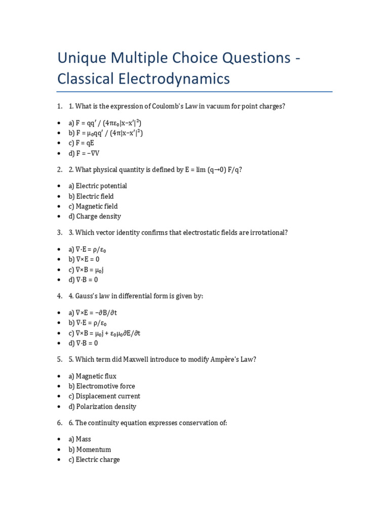 Complete Electrodynamics 85 Questions | PDF | Magnetic Field | Electric Field