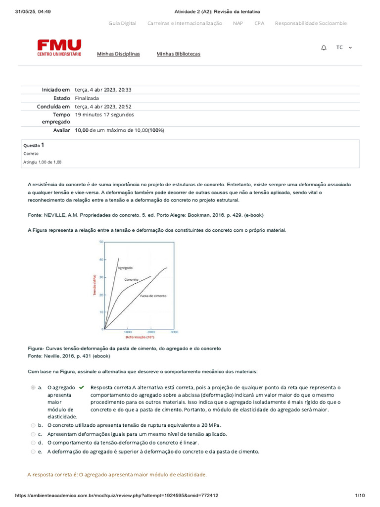 Atividade 2 (A2) - Revisão Da Tentativa | PDF | Concreto | Cimento