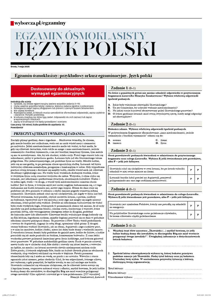 DGW 20250507 8 Klasa Polski KRK | PDF