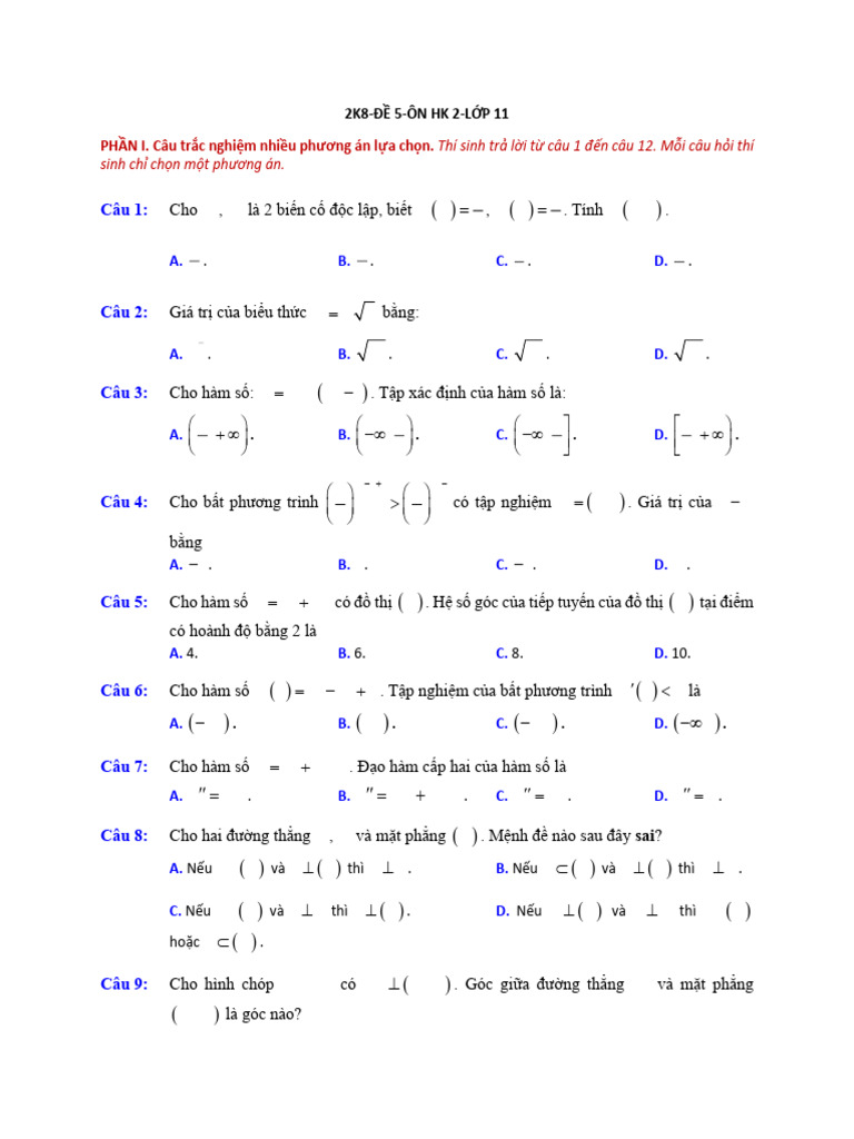 2K8 Đề 5 Ôn HK 2 | PDF