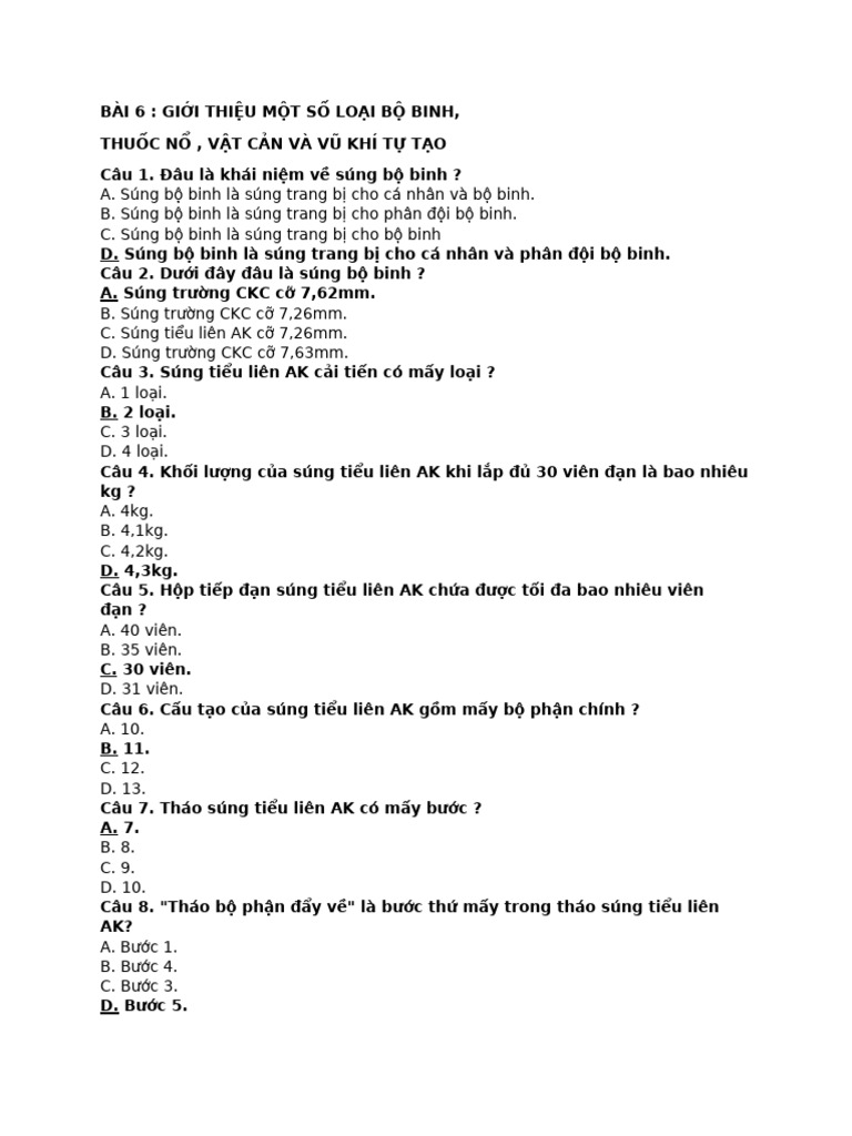 Đáp Án 11 GDQP GK2 | PDF